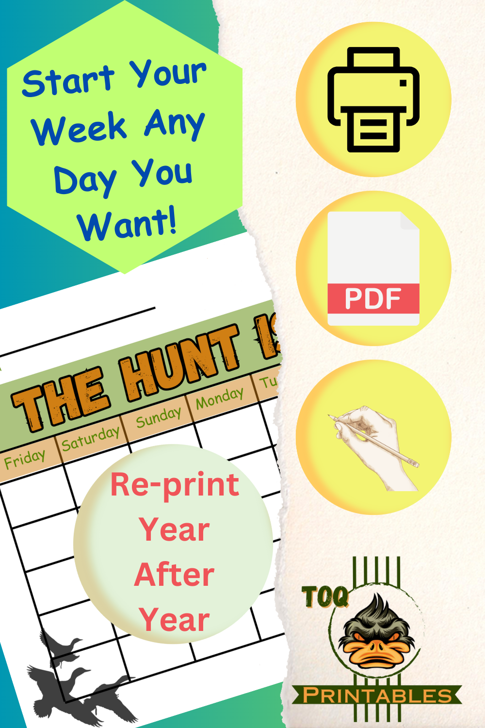 The Hunter’s Calendar with 7 Weekday Options – The Outdoors Quest